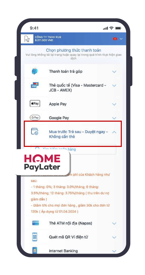 Mua trước trả sau 0% lãi suất với Home PayLater